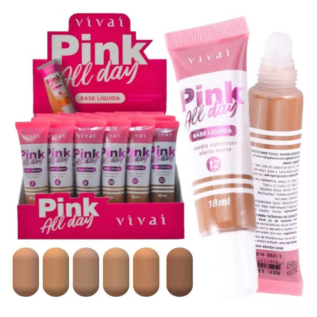 Kit com 6 Bases Líquidas Pink All Day – Longa Duração, Cores Sortidas ...