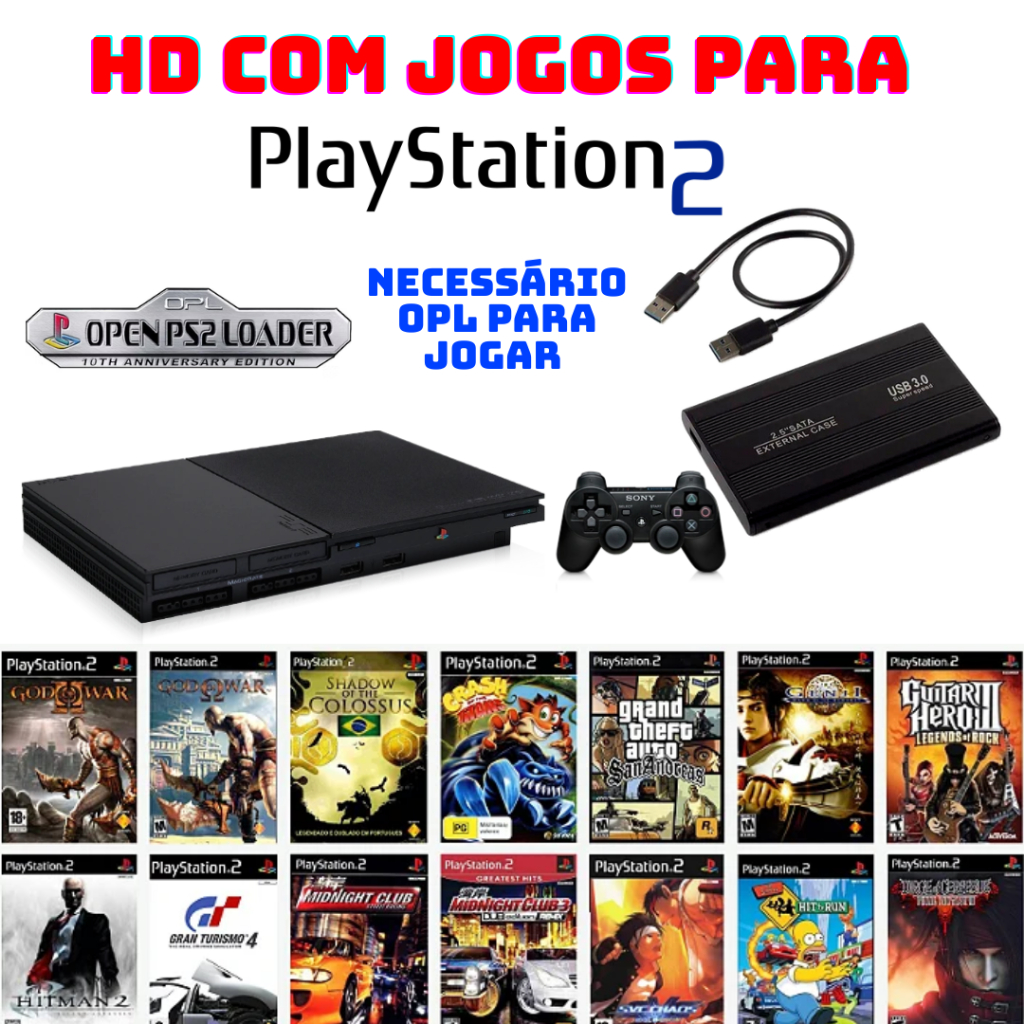HD EXTERNO 120GB PARA PS2 COM PACK DE JOGOS CLASSICOS E TRADUZIDOS ...