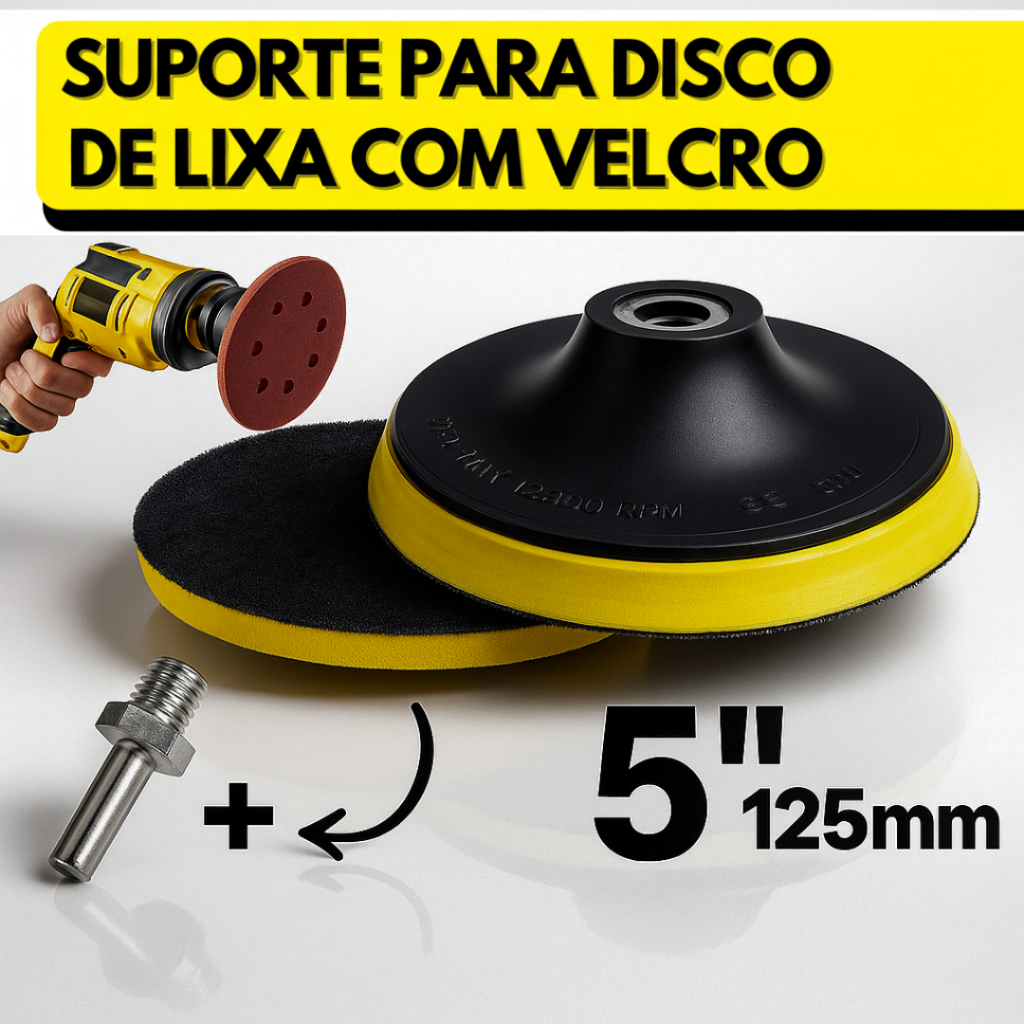 Base Suporte Para Disco De Lixa Com Velcro 125mm 5'' Furadeira ...