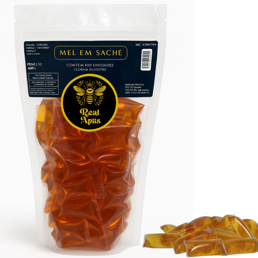 Sachês de Mel Puro 100 Unid — Embalagem Zip Lock 430g, Ideal p/ Revenda ...