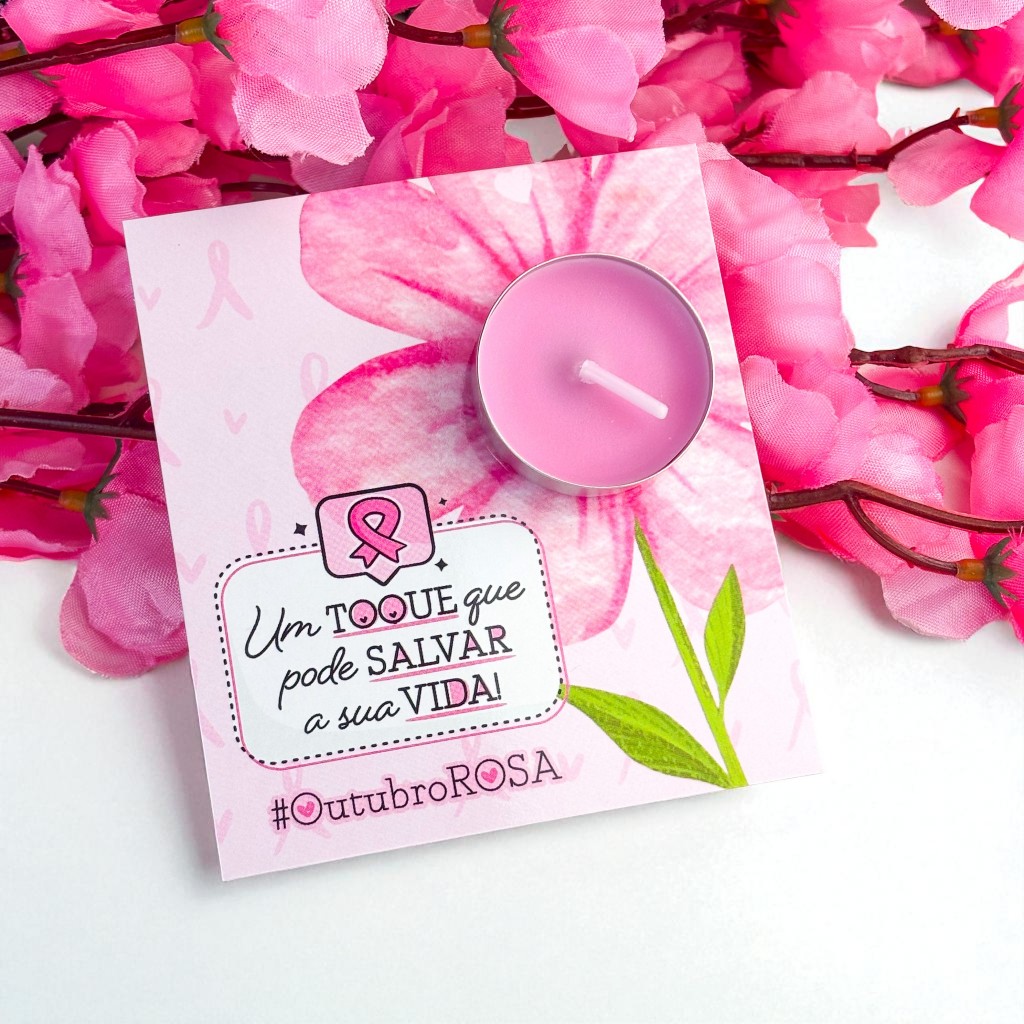 Cartão + Velinha Rosa– Mimo Outubro Rosa 10/30/50 unidades | Shopee Brasil