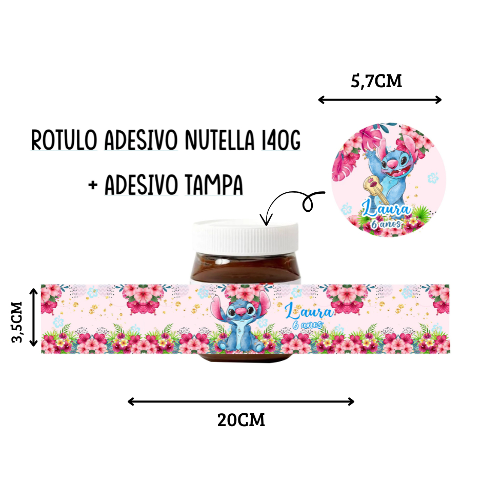 Rótulo Adesivo Nutella 140g Personalizado Stitch + Adesivo Tampa ...