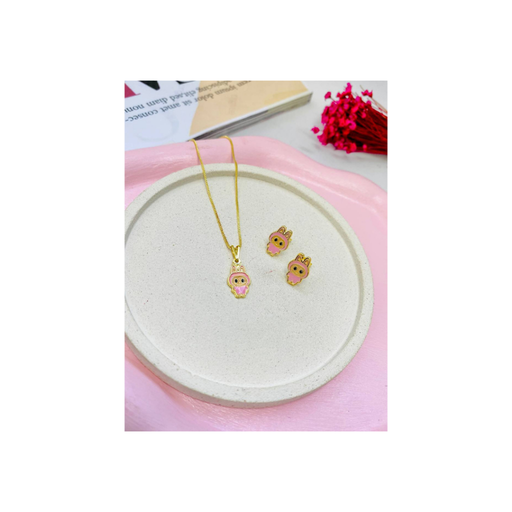 Conjunto de Colar e Brinco Infantil Labubu Dourado | Shopee Brasil