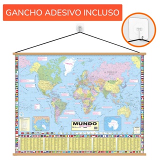 Mapa Mundi Mundo Politico Escolar Banner + Gancho Autocolante - 120x90 ...