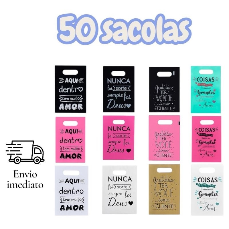 50 sacolas boca de palhaço ou vasada 20x30/30x40/40X50 com frases pink ...