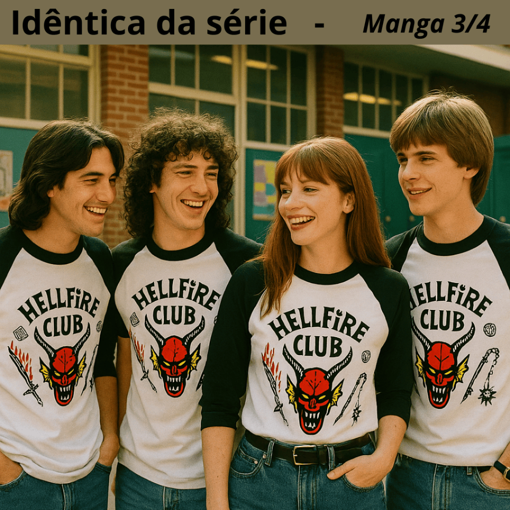 Camiseta Club Hellfire Stranger Things 3/4 Blusa Raglan Fã Unissex ...