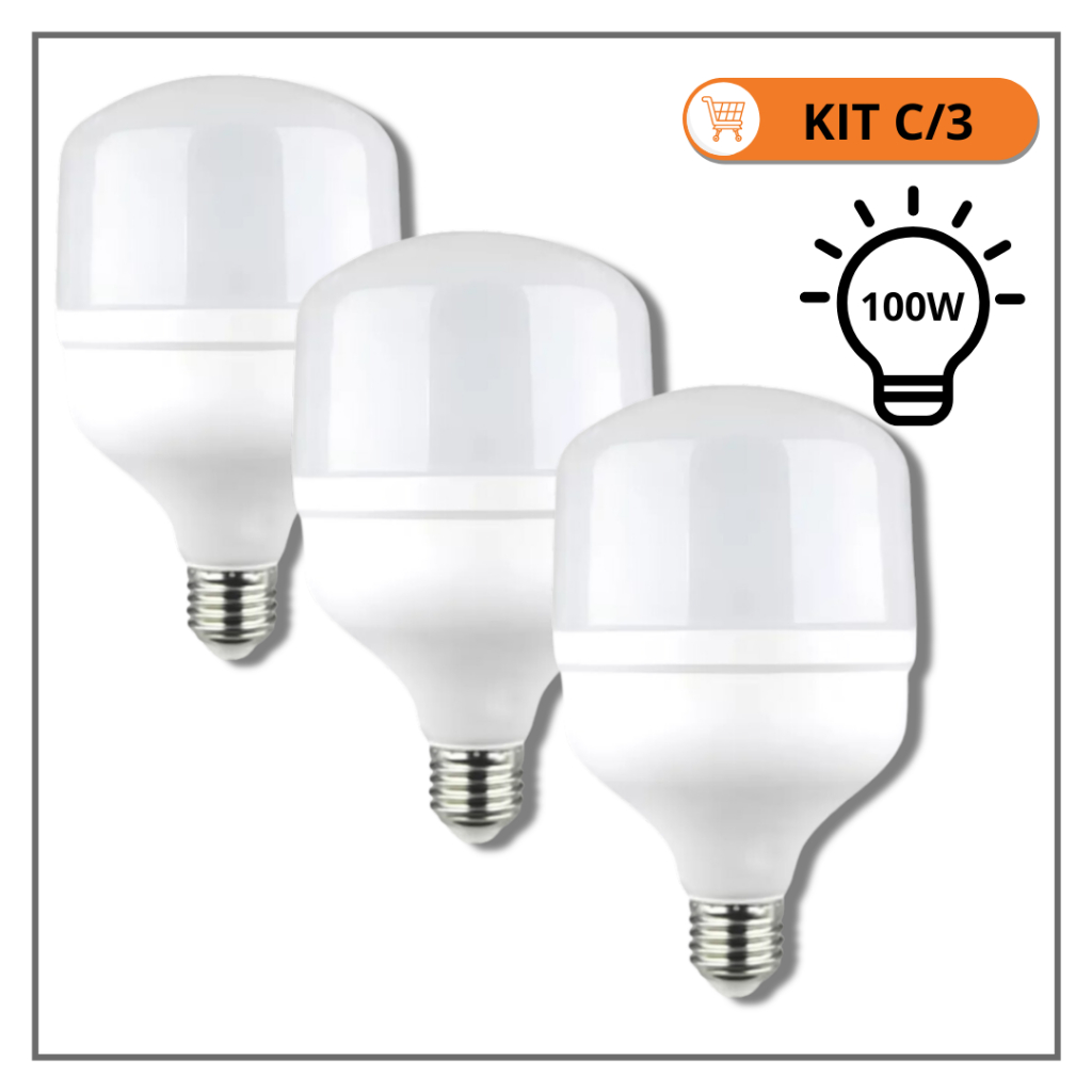 Kit 3 Lâmpadas LED Alta Potência 100W – Branco Frio 6500K – Soquete E27 ...