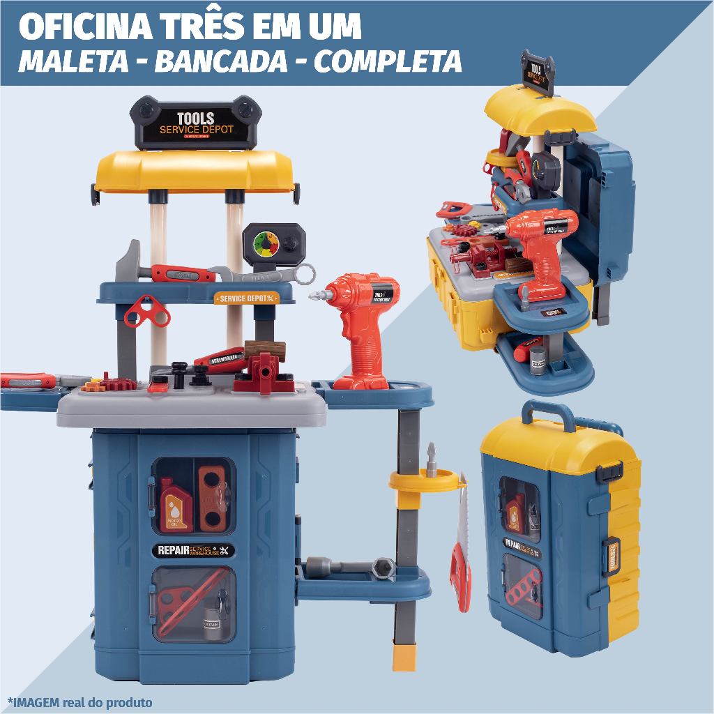 Maleta Bancada Infantil Portátil Ferramentas Parafusadeira Funcional ...