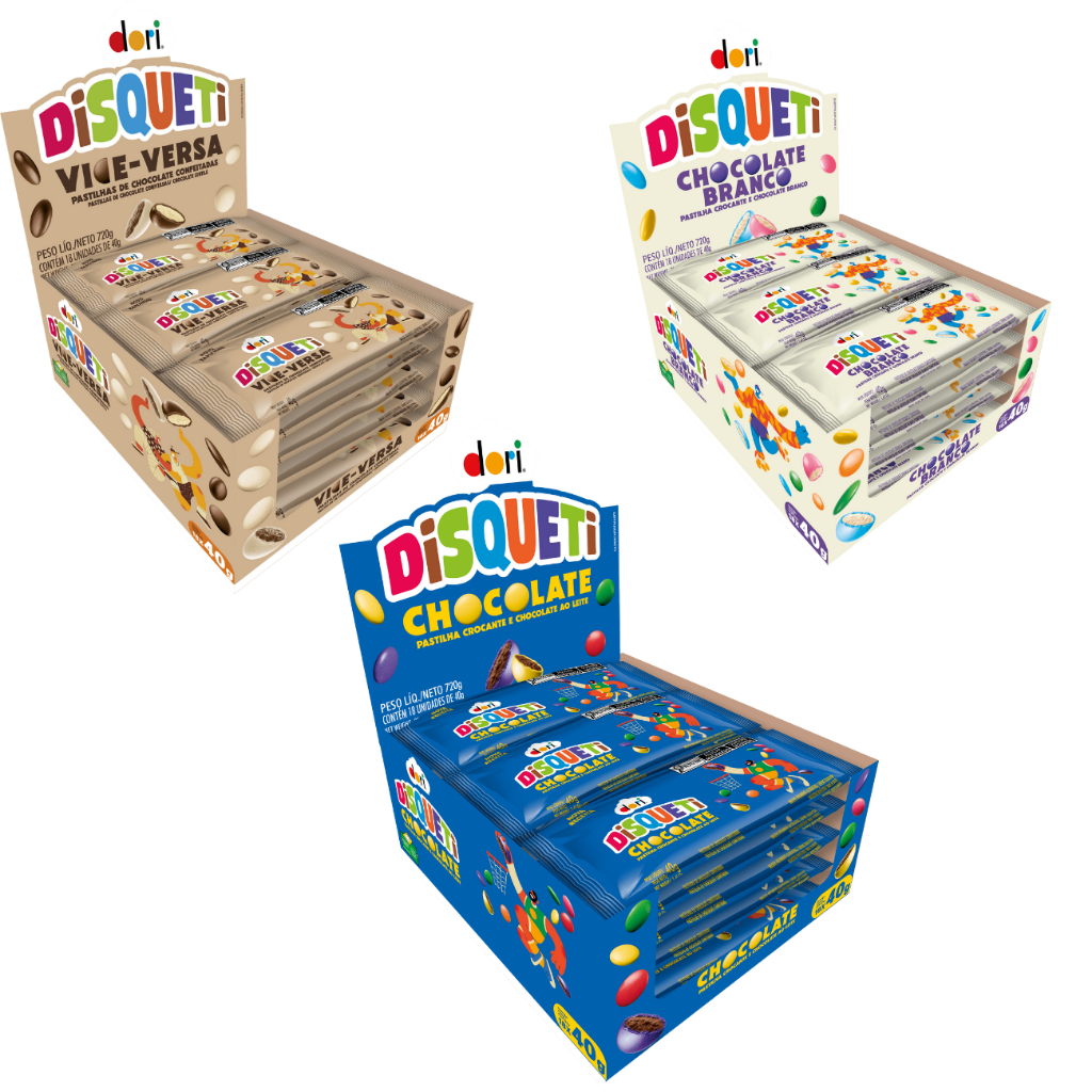 Disqueti Chocolate Branco, Chocolate e Vice-Versa - Caixa com 18 unidades 40g Dori | Shopee Brasil