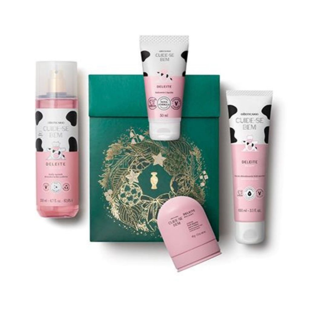 Kit Natal Cuide-se Bem Deleite 4 Itens - Body Splash, creme mãos, hidratante e sabonete o ...