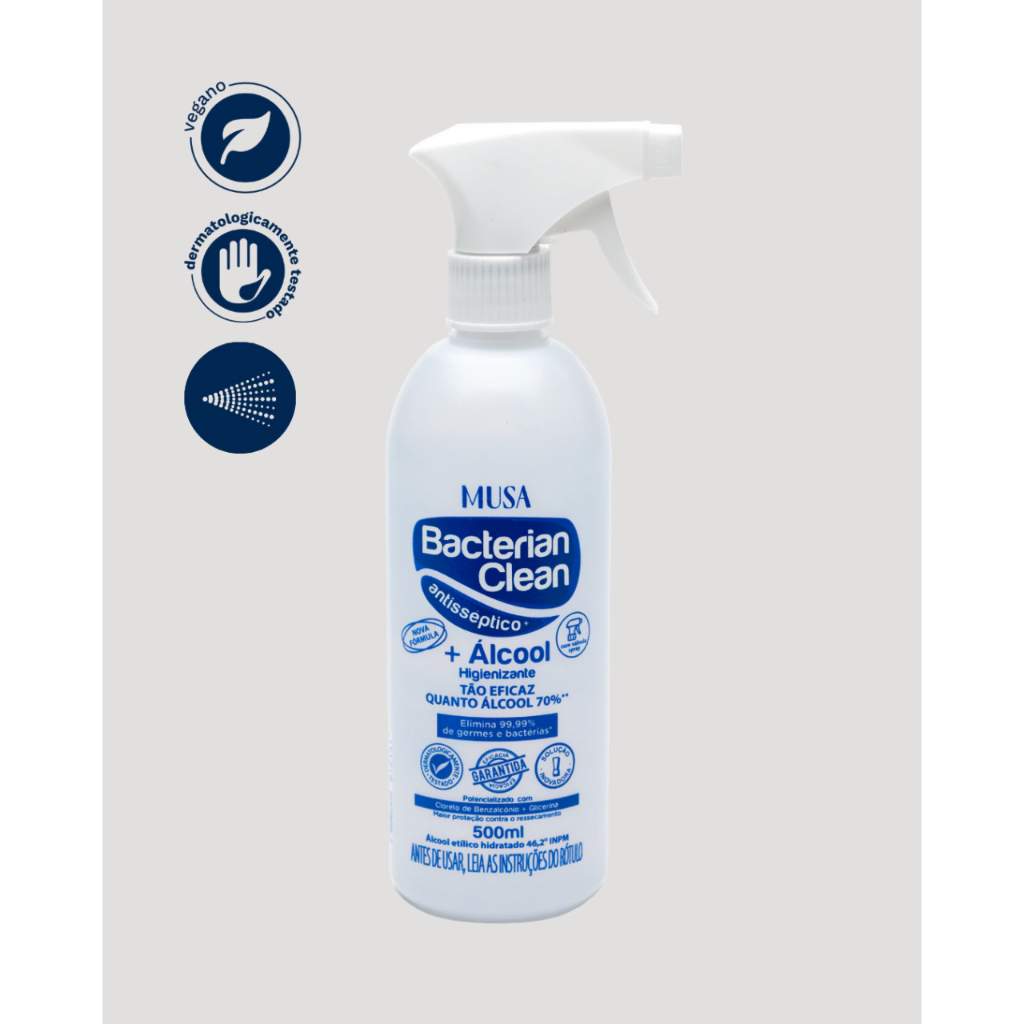 Higienizante Spray A Base de Álcool Bacterian Clean Musa 500ML | Shopee ...