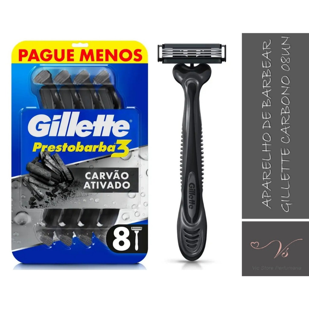 Aparelho de Barbear Gillette Prestobarba 3 Carbono Ativado 08 Unidades ...