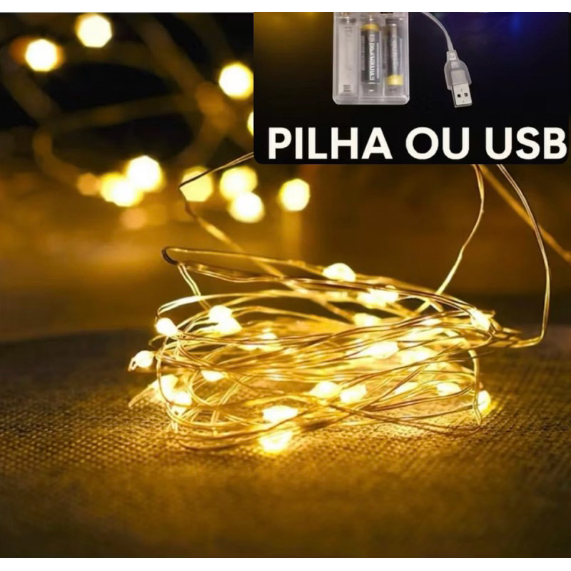 Fio de Fada Cordão De 100 Leds 10metros e Pilha e USB Pisca Pisca ...