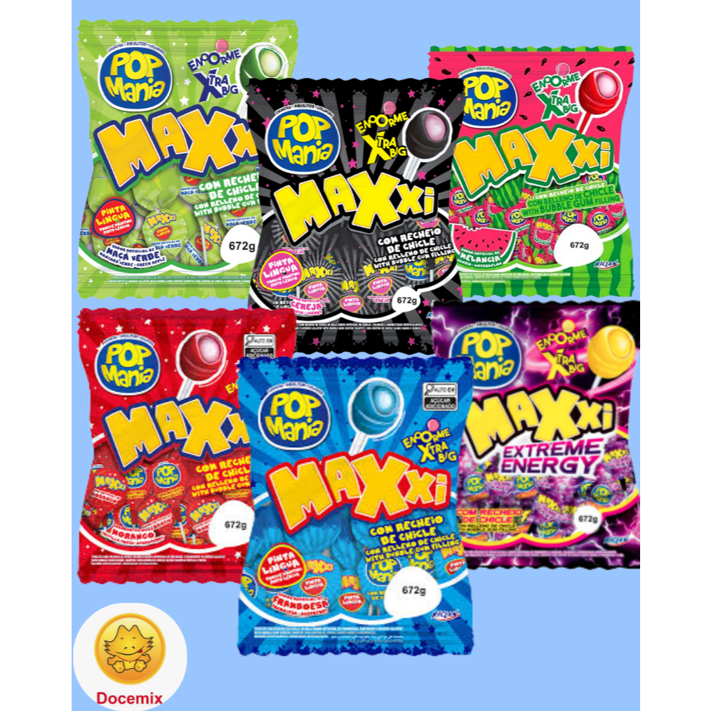 Pirulito Pop Mania Maxxi Riclan com Recheio de Chicletes 24 unds ...