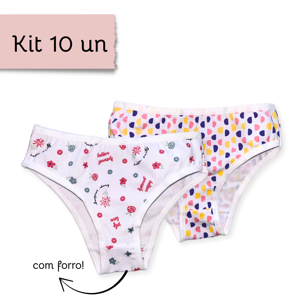 Kit 10 calcinhas infantis algodão 02 ao 14 anos | Shopee Brasil