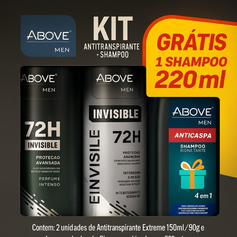 Kit 3 Unidades Above Feminino e Masculino | 2 Desodorantes 72h | Grátis ...