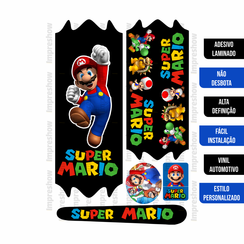 Cartela Adesivo Bike Super Mario Bros Bicicleta Infantil Aro 14/16/20 ...