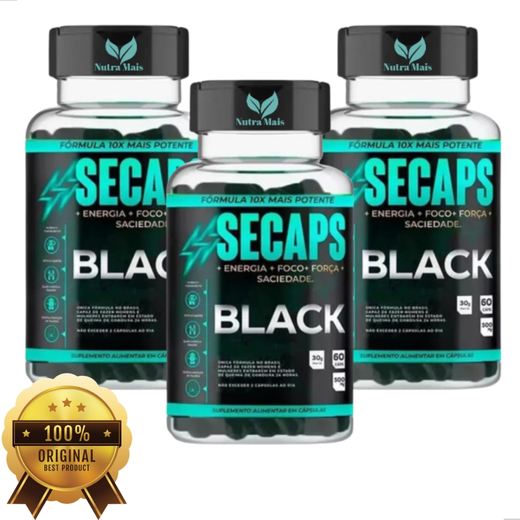 Kit 3 Unidades Secaps Black 60 Cápsulas Cada - Suplemento Alimentar ...