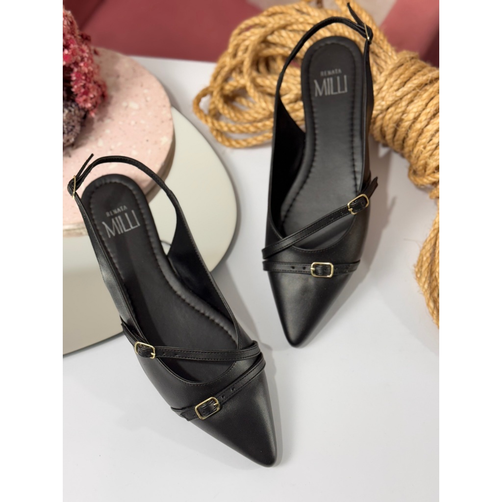 Sapatilha Slingback Feminina Milli Bico Alongado Fivelas Elegante ...