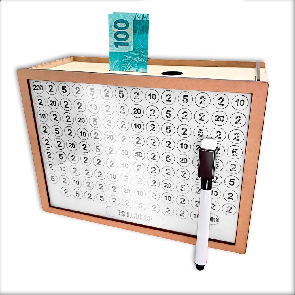Cofre MDF WoodBox Desafio 1 Mil 5 Mil 10 Mil Caixa Dinheiro Método Japonês Economia Decorativa ...