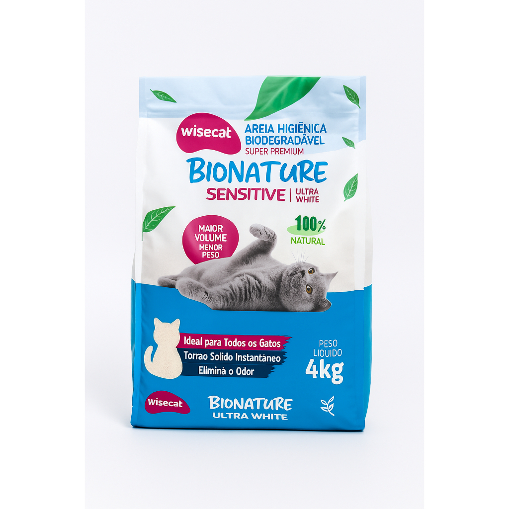 Areia Gato Wisecat Bionature Sensitive 4kg – Biodegradável, Sem Cheiro ...