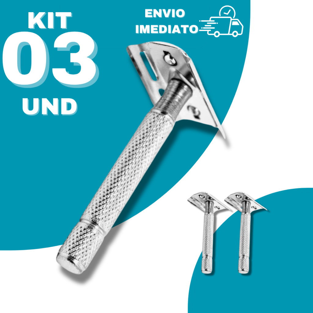 Kit 03 Aparelho de Barbear Clássico Retrô Articulado Inox com Lâmina ...