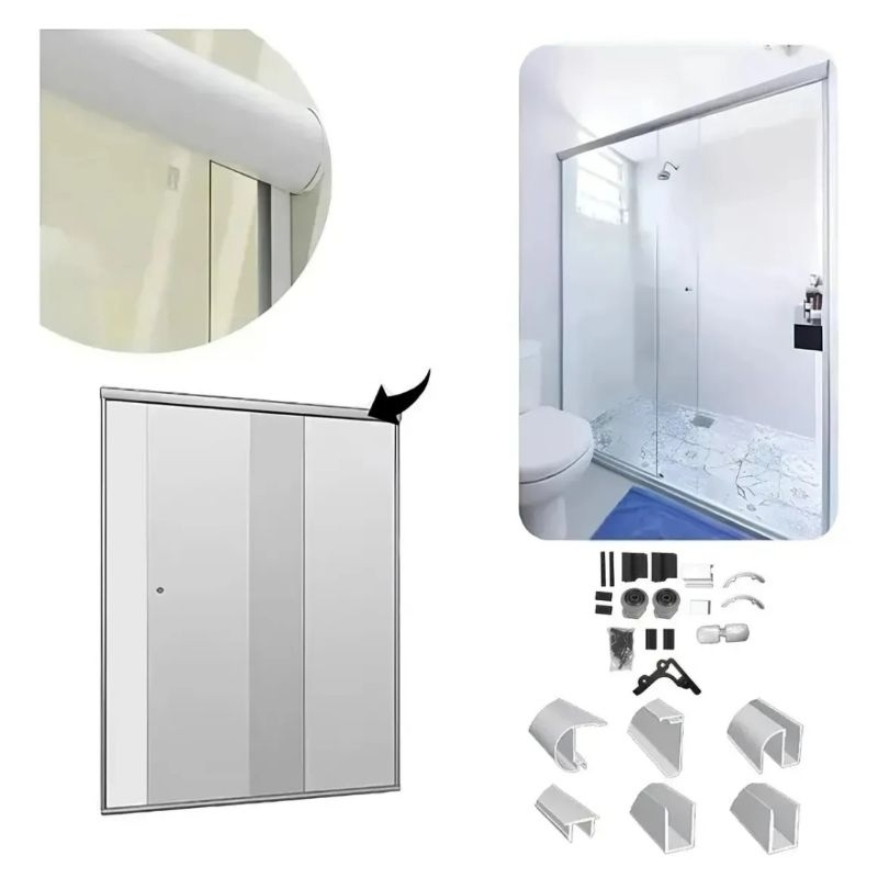 Kit Banheiro Aluminio Box Redondo 1,90 altura x1,00m largura S/ Vidro ...