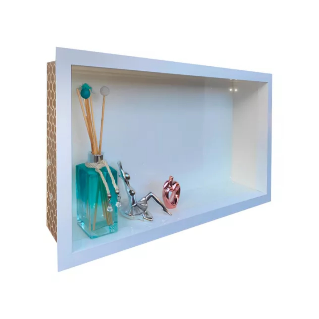 Nicho Porcelanato Branco 80x32cm Borda Aluminio Banheiro Embutir ...