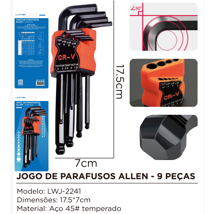 KIT Jogo de Chaves 9 PECAS Torx Longa com Furo Guia Hexalobular T10 A ...