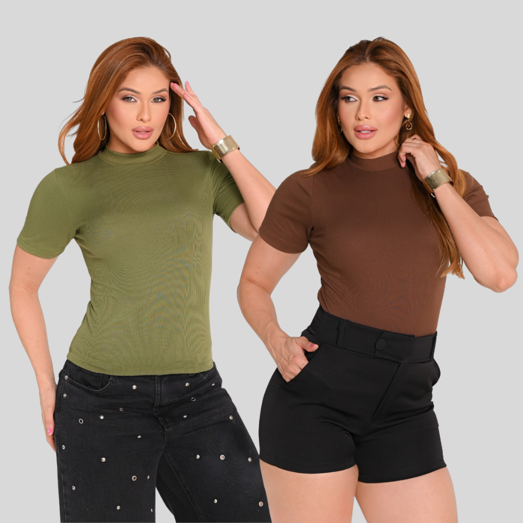 Blusa Feminina Gola Alta Canelada Modeladora Básica Premium | Shopee Brasil