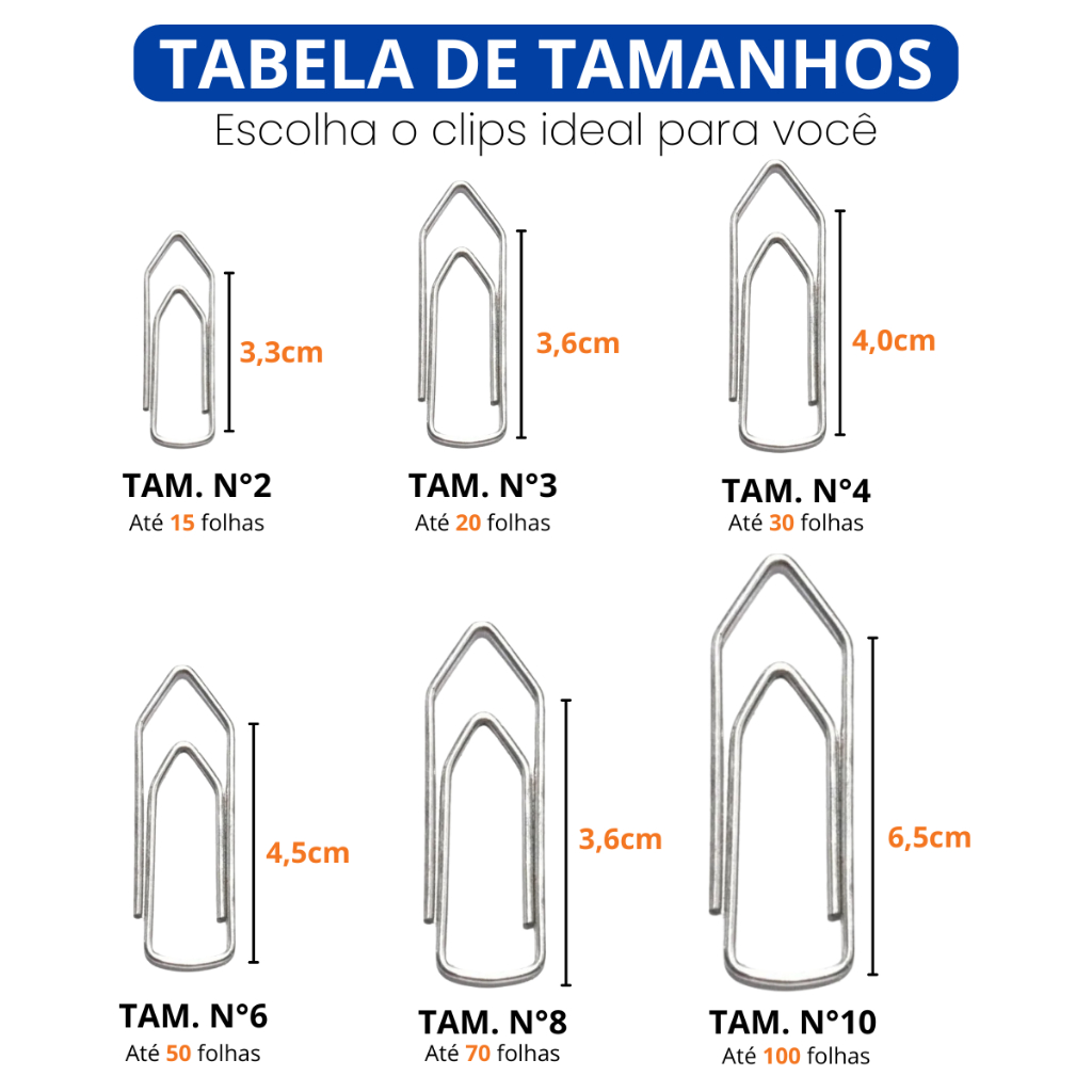 Clips de Papel Top Metálico Galvanizado Kit 5 Caixas Diversos tamanhos ...