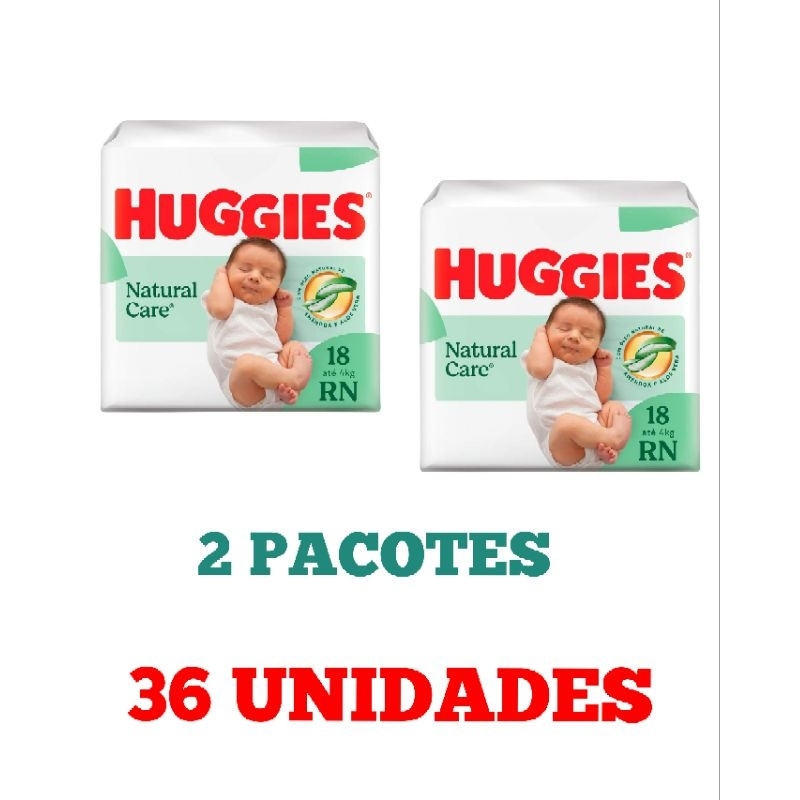 Fralda Huggies Natural Care RN Recém Nascido 2 Pacotes 18 Unidades cada ...