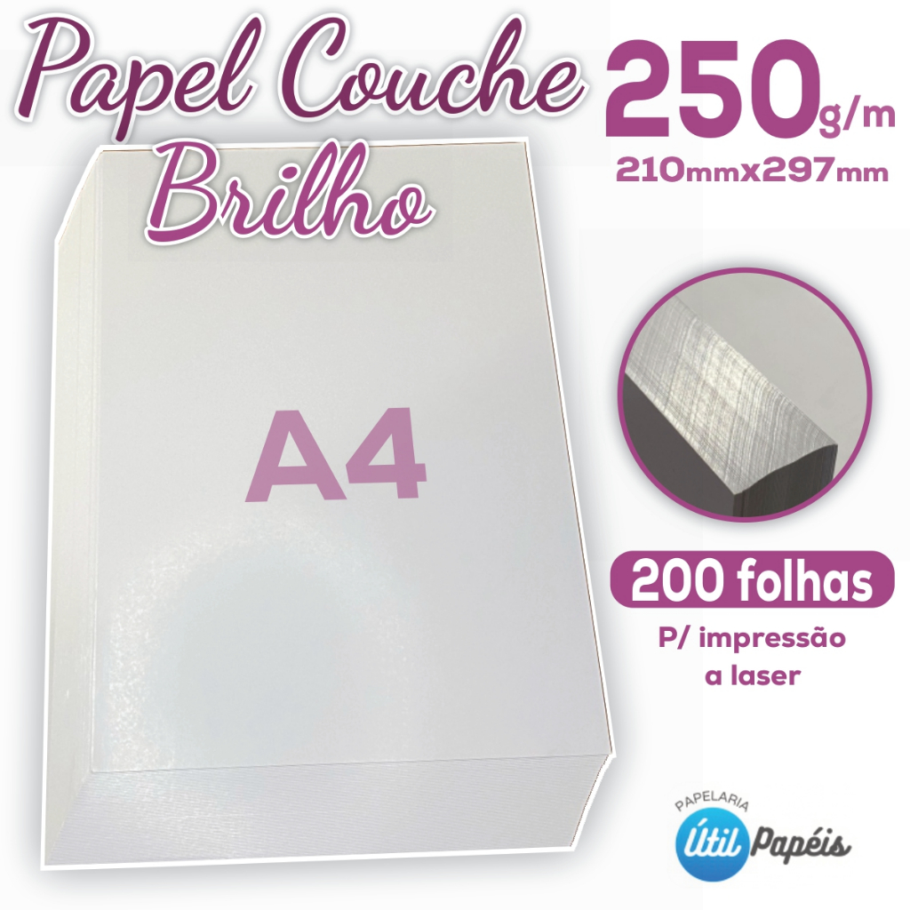 Papel Couche 250g A4 Pacote com 200 folhas - Folha Branca lisa ...