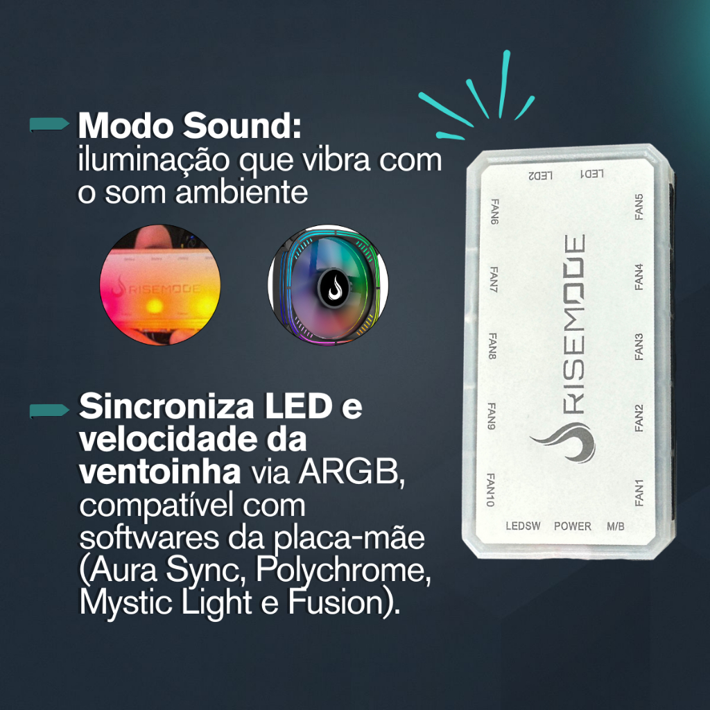 Controladora | Rise Mode I Sound Argb 5v 6p I 10 Fans I Branco | Shopee ...