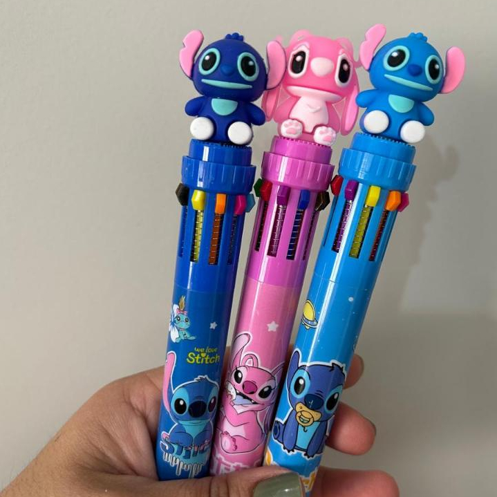 Caneta 10 Cores Stitch e Angel | Multicolorida | Papelaria Fofa ...