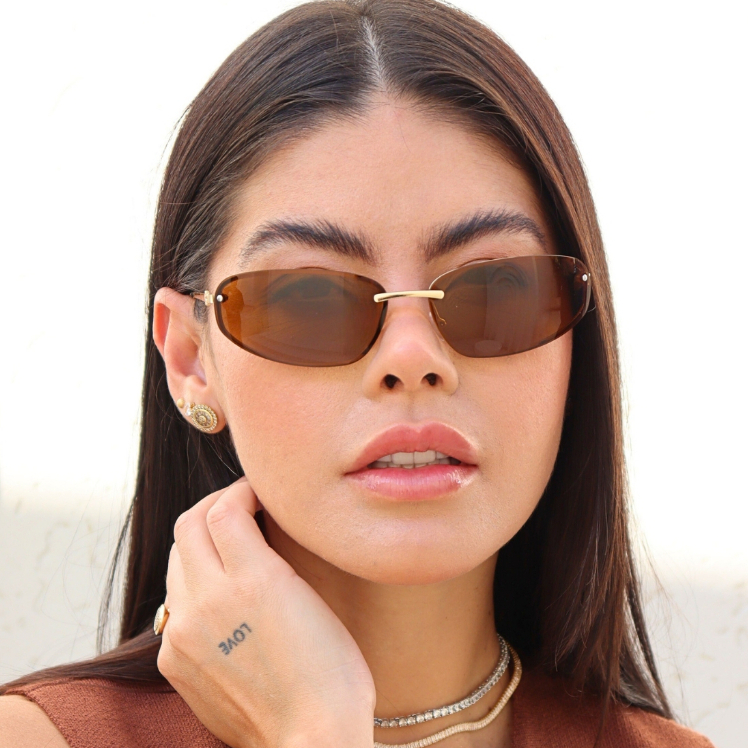 Oculos de Sol Oval Marrom Dourado Premium Blogueira Virginia Tendencia ...