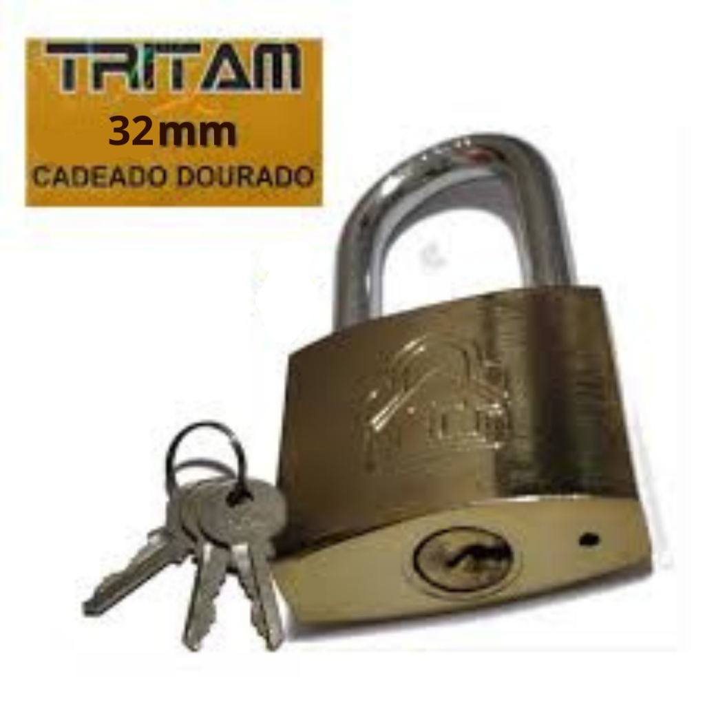 CADEADO TRITAM 32MM DOURADO SEGURANÇA CORRENTES PORTÃO ANTIFURTO COM 3 ...