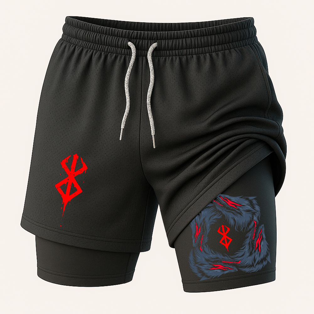 Short Compressao 2 em 1 Fitness Berserk Guts Fox Sacrifice Anime Gym ...