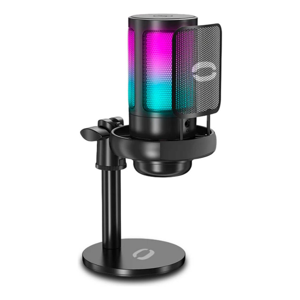 Microfone De Mesa Gamer Condensador Para Pc Luz Led Rgb Cor Preto ...