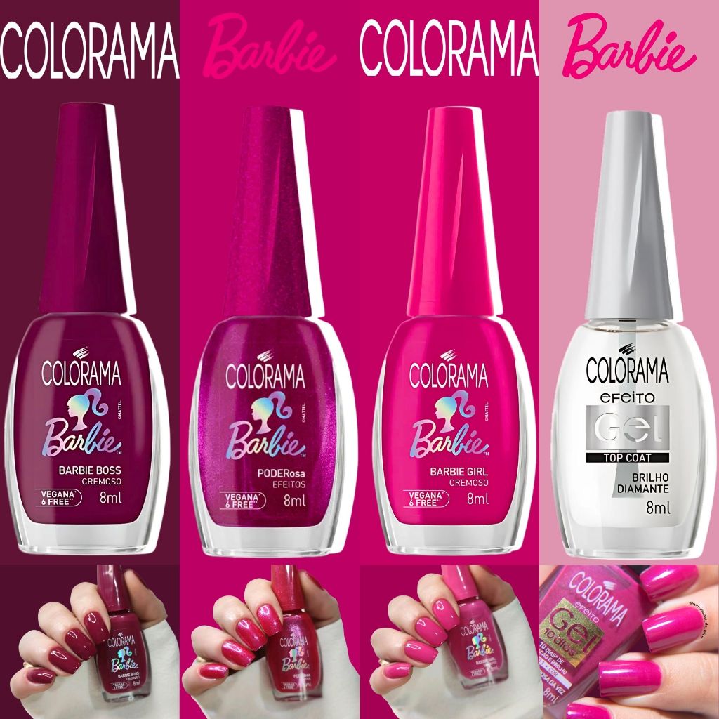 Kit Esmalte Barbie Lançamento Colorama 6 Cores Tons Rosas + Gel 10 Dias ...