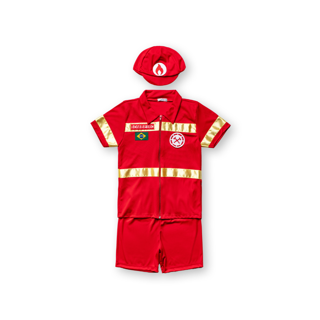 Fantasia Infantil De Bombeiro Com Boné | Shopee Brasil