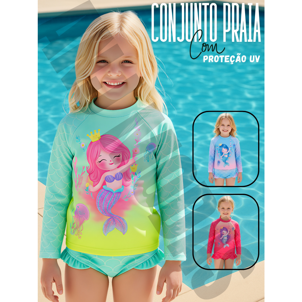 Biquini Infantil Menina Kit 2 Peças Manga Long Proteção Uv 50 Shopee