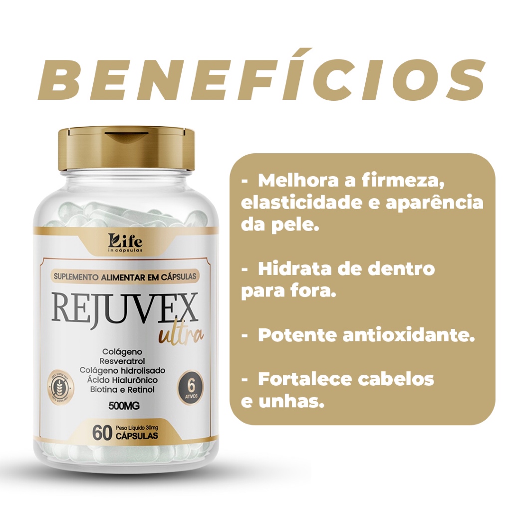Rejuvex Ultra - 60 Capsulas - Colágeno + Ácido Hialurônico | Pele Firme ...