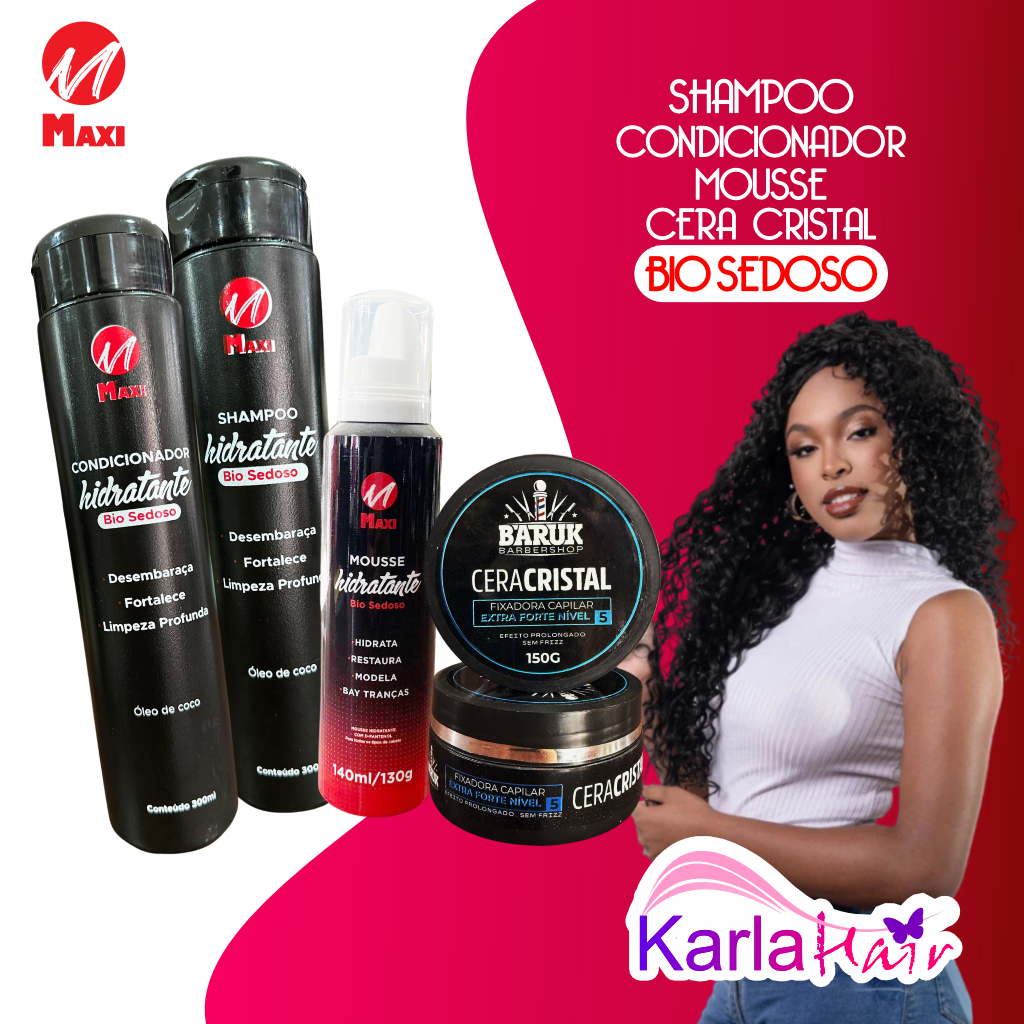 KIT BIO SEDOSO PODENDO TER SHAMPOO CONDICIONADOR MOUSSE E CERA CRISTA ...