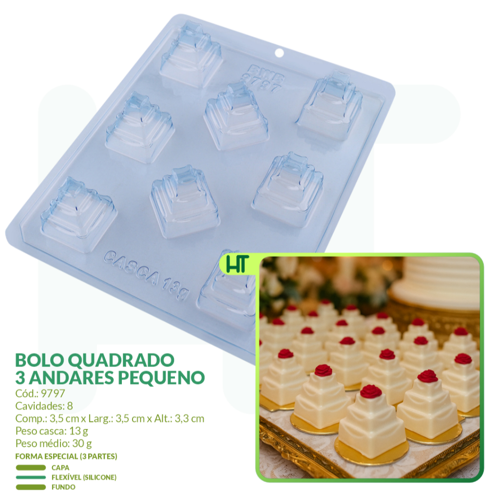 Forma Bolo Pequeno Quadrado BWB 9797 - Forma Especial 3 Partes - DOCES ...