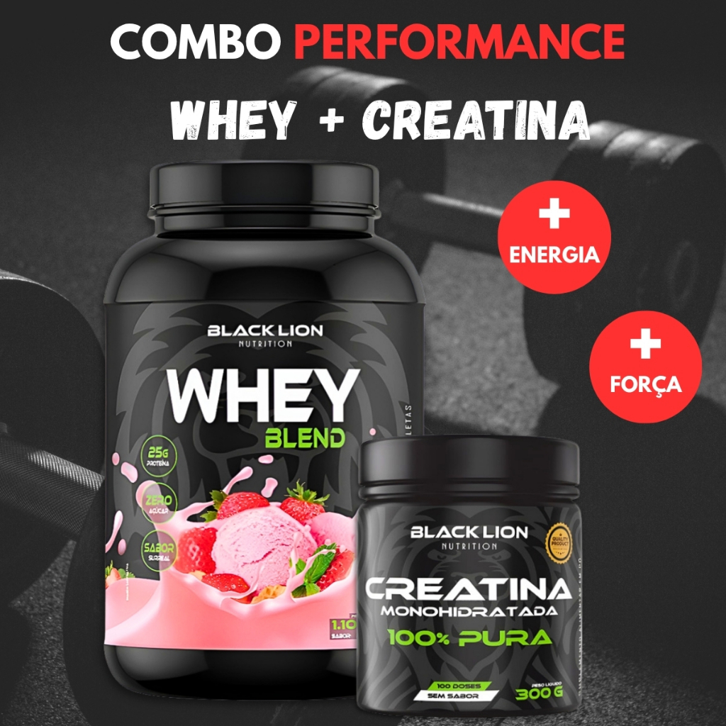 Kit Whey Protein 1,1kg com Sabor + Creatina Monohidratada 300g 100% pura Combo Perfomance Black ...