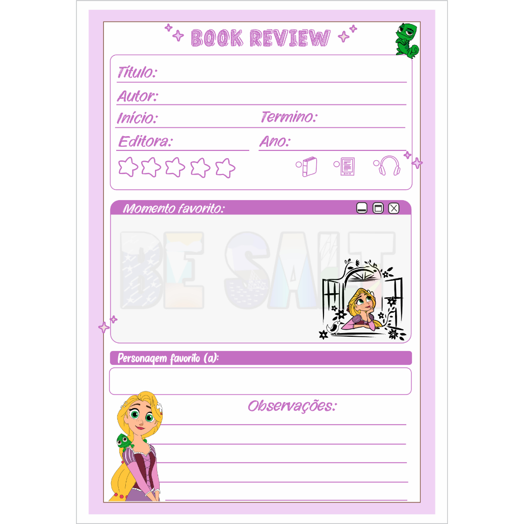 Mini Book Review Rapunzel em tamanho A6 Planner Revisão de livro com 50 ...