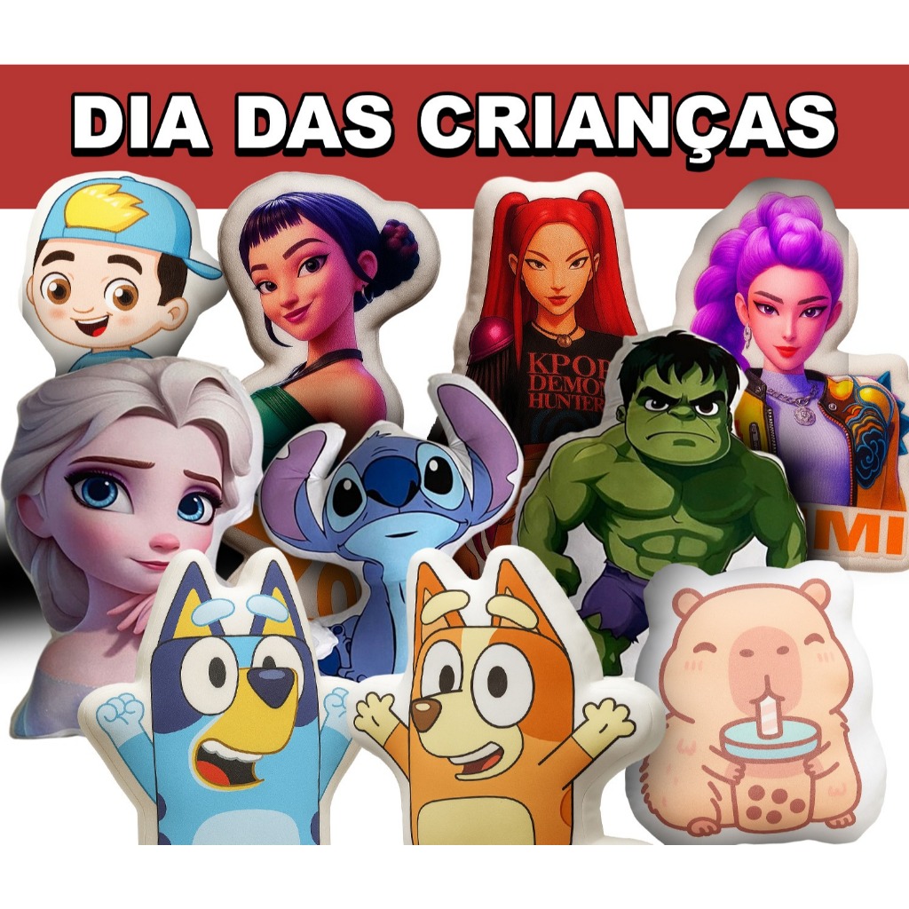Almofada Huntrix KPop Demon Hunters Bluey Bingo Stitch Capivara Homem ...