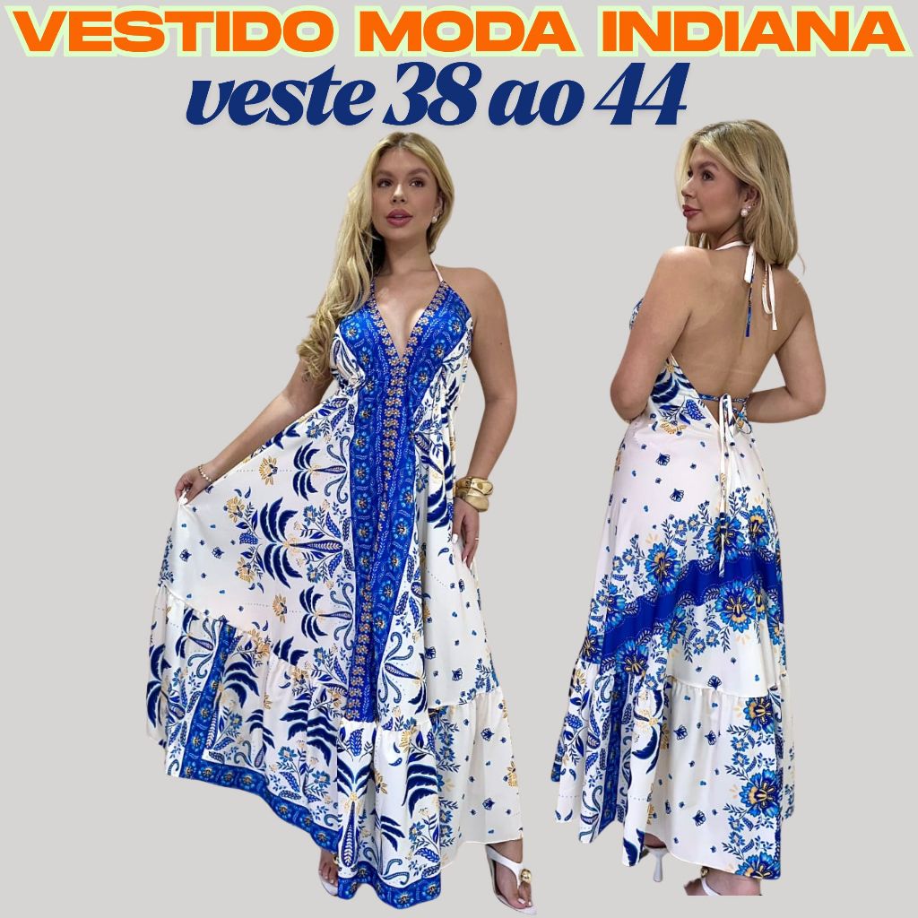 vestido longo feminina verão estilo moda indiana estampas exclusivas ...