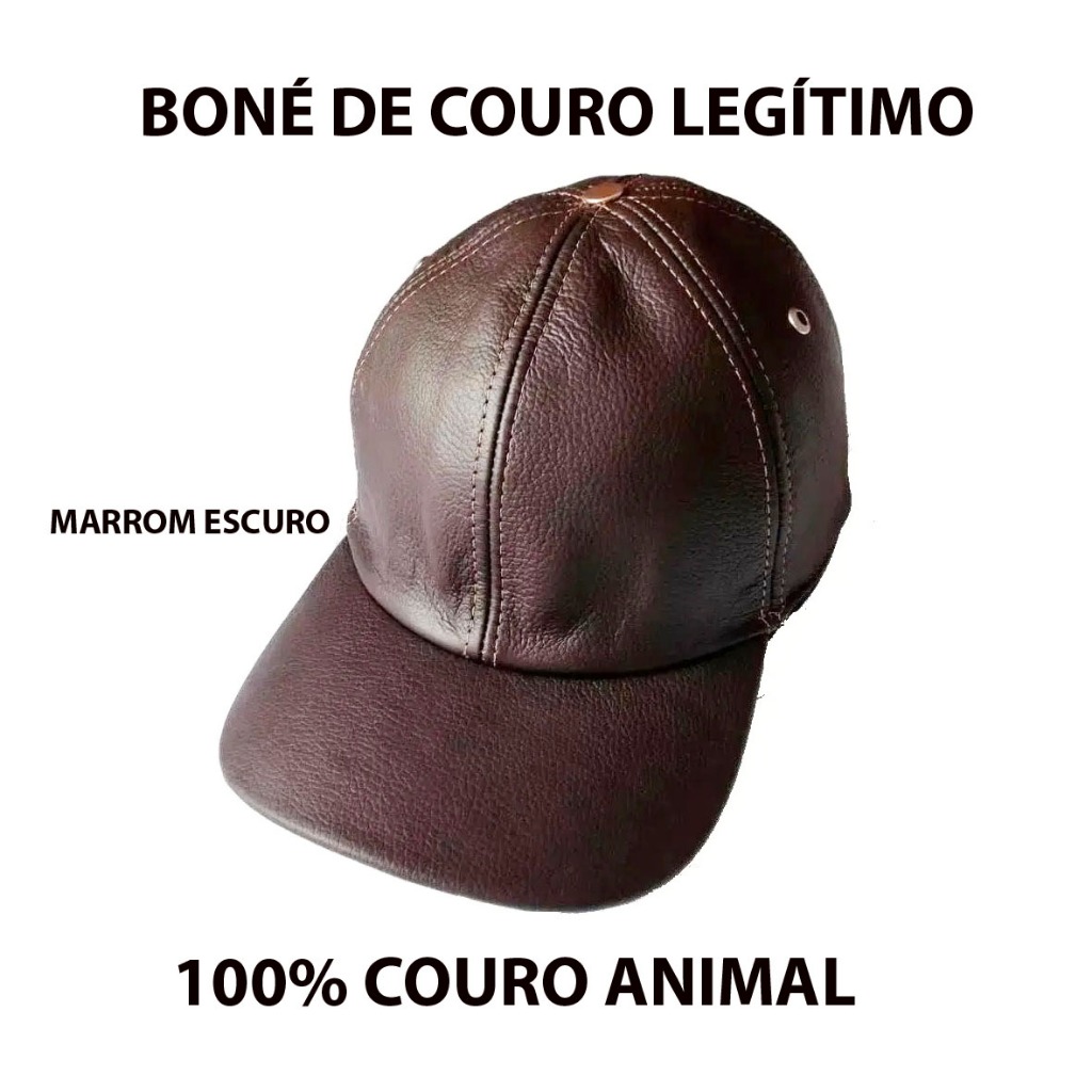 Boné de Couro Marrom escuro couro animal couro legítimo | Shopee Brasil